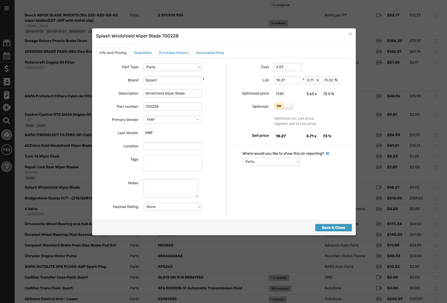 AI Auto Parts Markup Matrix | Shop-Ware